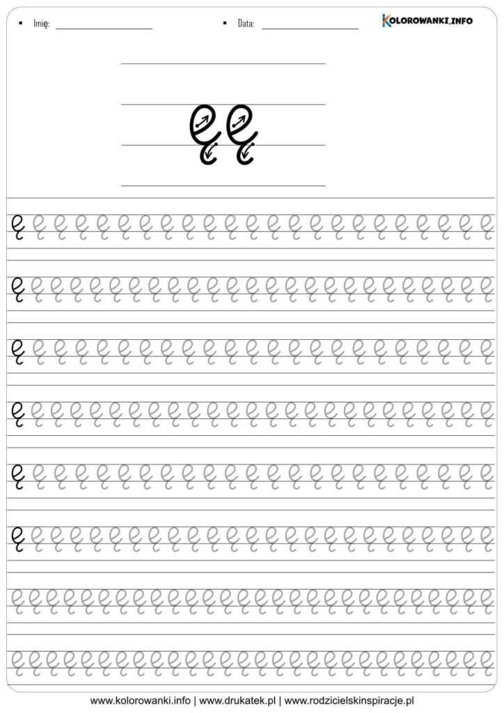 Litera Ę Nauka Pisania Do Druku - Kolorowanki.info