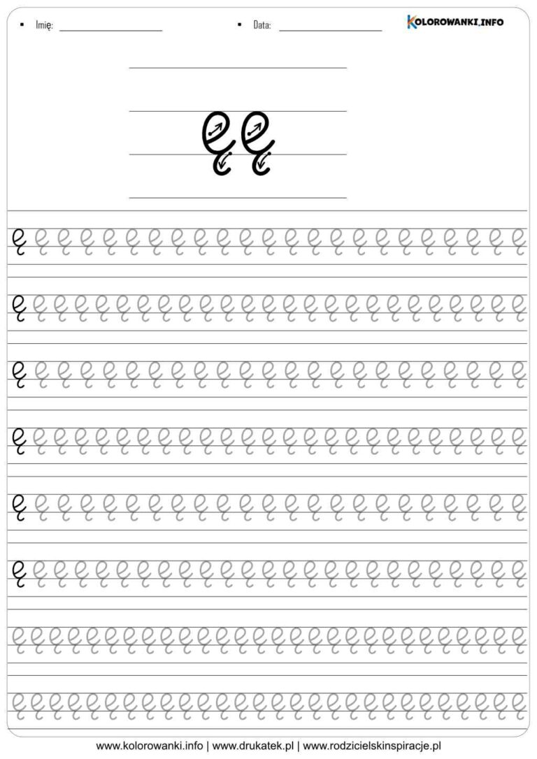 Litera Ę Nauka Pisania Do Druku - Kolorowanki.info
