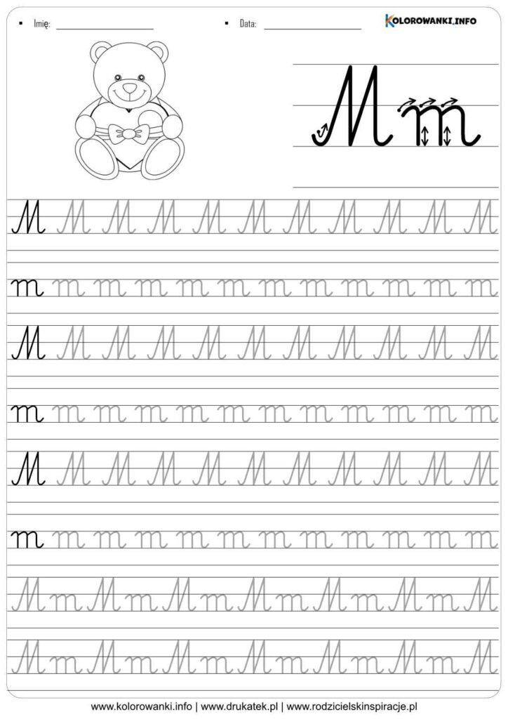 Litera M Nauka Pisania Do Druku - Kolorowanki.info
